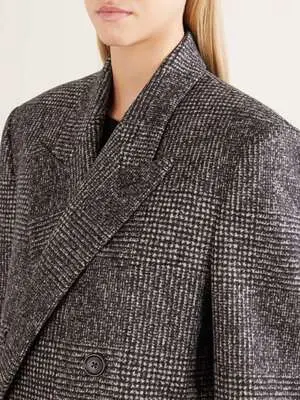 NILI LOTAN Edmond Double-breasted Checked Wool-blend Long Coat