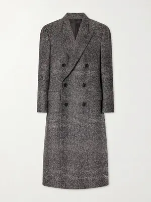 NILI LOTAN Edmond Double-breasted Checked Wool-blend Long Coat - Gray