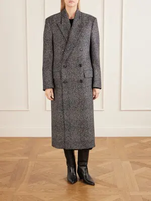 NILI LOTAN Edmond Double-breasted Checked Wool-blend Coat - Gray