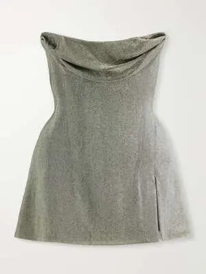 WIEDERHOEFT Ivy Strapless Bead-embellished Satin Mini Dress - Gunmetal