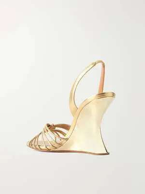 AQUAZZURA Serenity 95 Metallic Leather Wedge Sandals