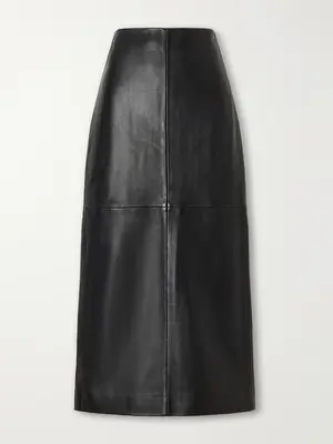 RÓHE Paneled Leather Midi Skirt - Black