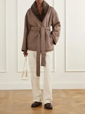 JOSEPH Manu Belted Shearling-trimmed Leather Jacket