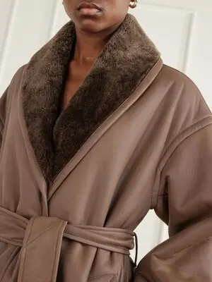 JOSEPH Manu Belted Shearling-trimmed Leather Jacket