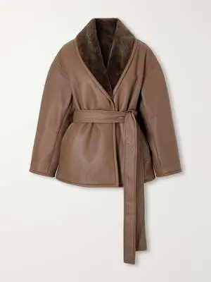 JOSEPH Manu Belted Shearling-trimmed Leather Jacket