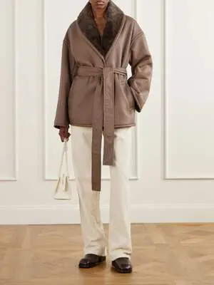 JOSEPH Manu Belted Shearling-trimmed Leather Jacket