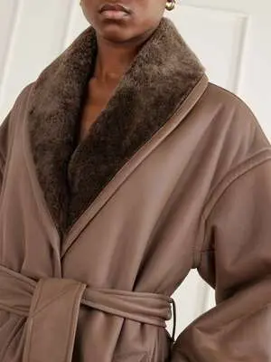 JOSEPH Manu Belted Shearling-trimmed Leather Jacket
