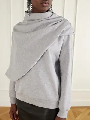 Magda Butrym Cape-effect Draped Cotton-blend Jersey Sweatshirt - Gray