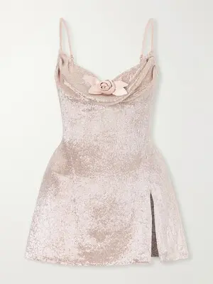 WIEDERHOEFT Maggi Floral-appliquéd Bead-embellished Mini Dress - Pink