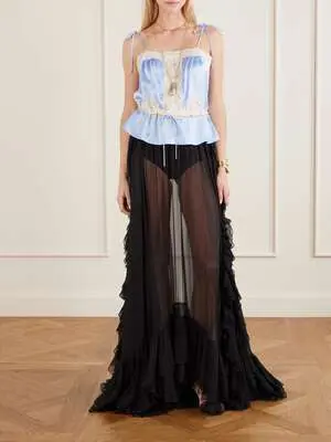 Chloé Lace-trimmed Silk-satin Tank