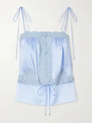 Chloé Lace-trimmed Silk-satin Tank - Blue