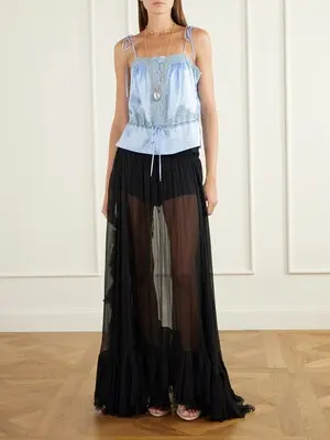 Chloé Lace-trimmed Silk-satin Tank - Blue