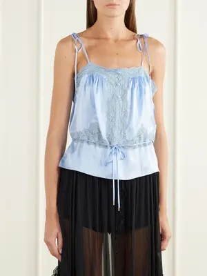 Chloé Lace-trimmed Silk-satin Tank - Blue