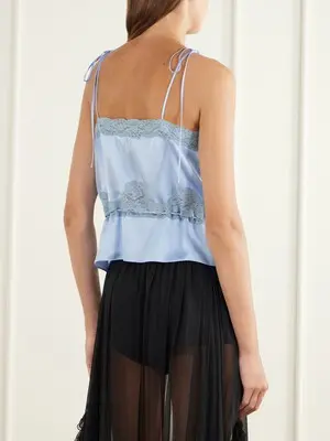 Chloé Lace-trimmed Silk-satin Tank - Blue