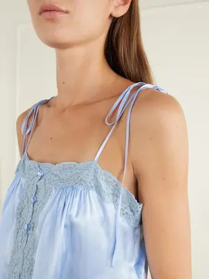 Chloé Lace-trimmed Silk-satin Tank - Blue