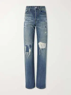 JW Anderson Distressed Mid-rise Straight-leg Jeans - Mid Denim
