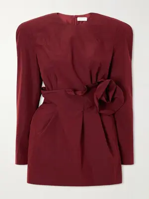 Magda Butrym Floral-appliquéd Cotton And Silk-blend Mini Dress - Burgundy
