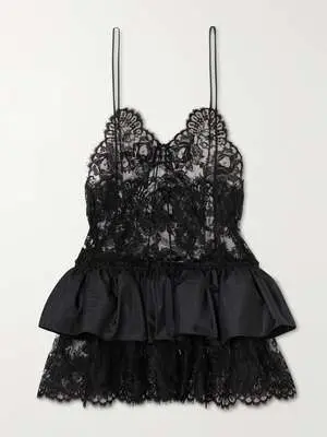 Chloé Ruffled Lace-trimmed Taffeta Cami