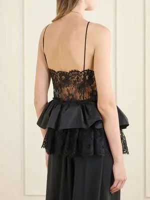 Chloé Ruffled Lace-trimmed Taffeta Cami
