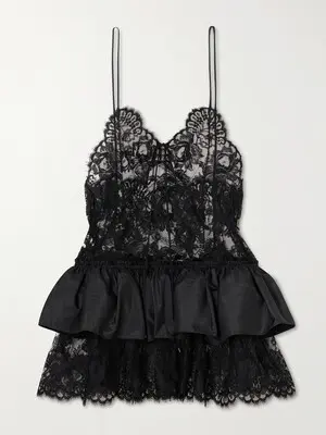 Chloé Ruffled Lace-trimmed Taffeta Cami - Black