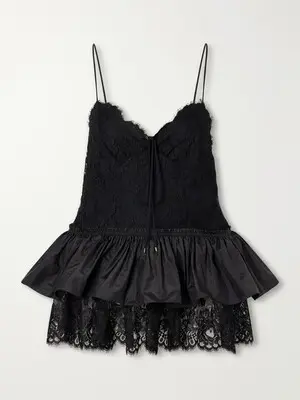 Chloé Ruffled Lace-trimmed Taffeta Cami - Black
