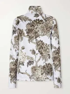 Acne Studios Edenise Printed Stretch-jersey Turtleneck Top Turquoise