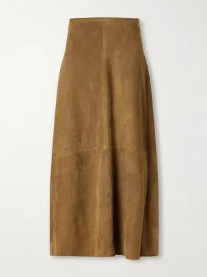 JOSEPH Helius Paneled Suede Midi Skirt - Brown
