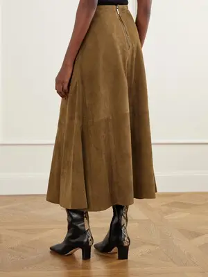 JOSEPH Helius Paneled Suede Midi Skirt - Brown