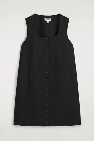 Cos Buttoned Wool-twill Mini Dress - Black