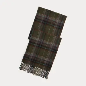 Ralph Lauren Plaid Fringe Wool Scarf - Olive