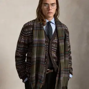 Ralph Lauren Plaid Fringe Wool Scarf - Olive