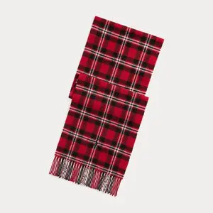 Ralph Lauren Plaid Fringe Wool Scarf - Red/black