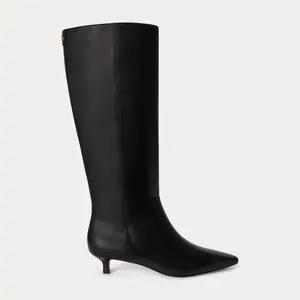 Ralph Lauren Francesca Calfskin Tall Boot Heel Black