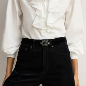 Ralph Lauren Stone-buckle Velvet Skinny Belt - Black
