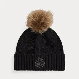 Ralph Lauren Embroidered-crest Pom-pom Cable Beanie Black