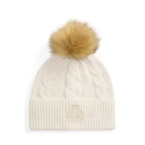 Ralph Lauren Embroidered-crest Pom-pom Cable Beanie - Cream