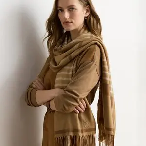 Ralph Lauren Plaid Fringe-trim Scarf - Camel Multi