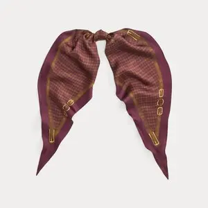 Ralph Lauren Plaid & Belting-print Diamond Scarf - Dark Garnet