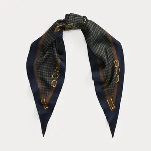 Ralph Lauren Plaid & Belting-print Diamond Scarf - Navy