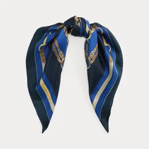Ralph Lauren Horse & Belting-print Silk Square Scarf - Navy