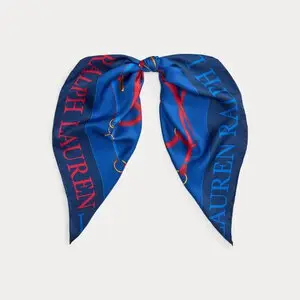Ralph Lauren Logo & Belting-print Silk Square Scarf - Blue