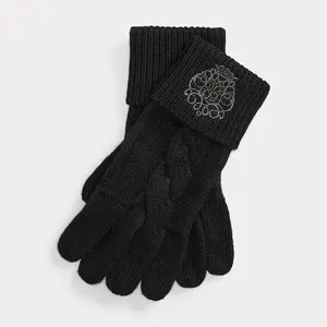 Ralph Lauren Embroidered-crest Knit Gloves - Black