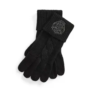 Ralph Lauren Embroidered-crest Knit Gloves - Black