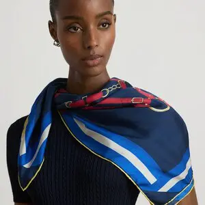 Ralph Lauren Belting-print Silk Square Scarf - Navy