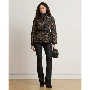 Ralph Lauren Belting-print Quilted Mockneck Jacket - Black