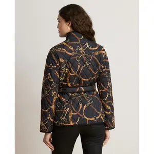 Ralph Lauren Belting-print Quilted Mockneck Jacket - Black