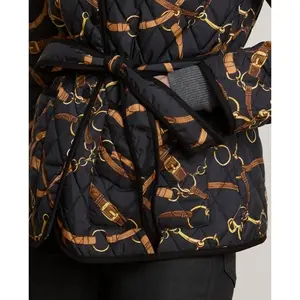 Ralph Lauren Belting-print Quilted Mockneck Jacket - Black