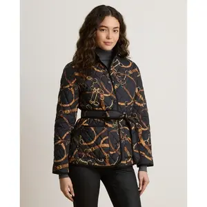 Ralph Lauren Belting-print Quilted Mockneck Jacket - Black