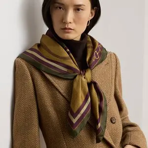 Ralph Lauren Glen Plaid & Belting-print Silk Scarf - Brown
