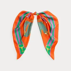 Ralph Lauren Equestrian-print Silk Square Scarf - Orange